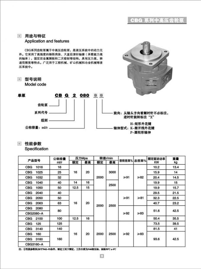 CBG1016 CBG2080-A Hidrolik Dişli Pompa CBF-E Serisi